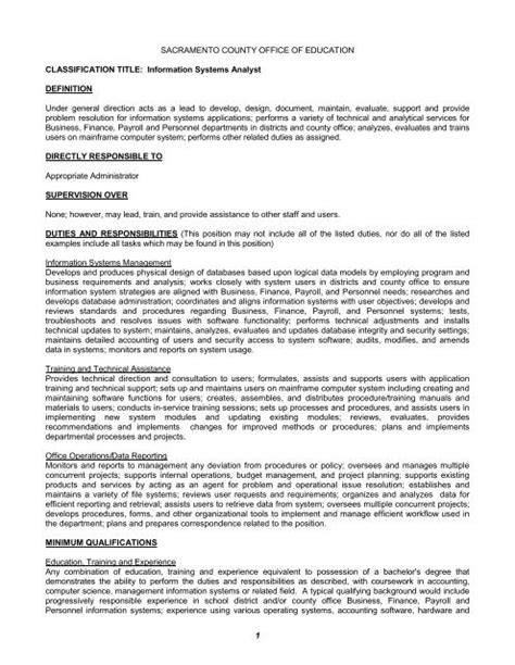 Job Description Information Systems Analyst Sacramento County
