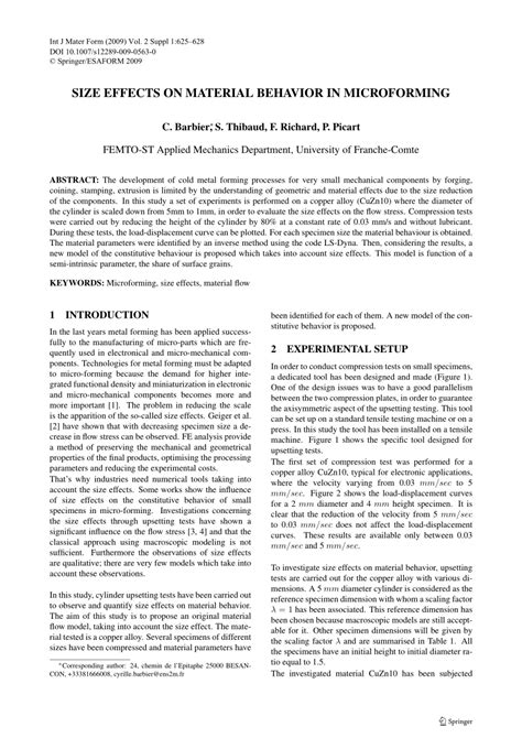 Pdf Size Effects On Material Behavior In Microforming