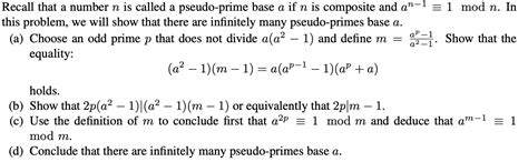 Solved Recall That A Number N Is Called A Pseudo Prime Base