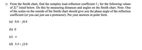 Solved From The Smith Chart Find The Complex Load Reflection Coefficient I For The Following
