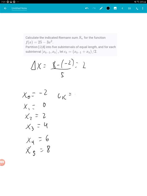 solved calculate the indicated riemann sum sn for the function f x 25