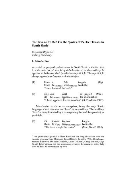 pdf to have or to be on the syntax of perfect tenses in south slavic