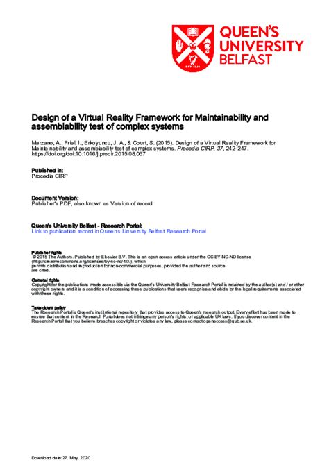 Pdf Design Of A Virtual Reality Framework For Maintainability And