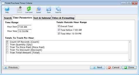 time parameters tab arts management systems