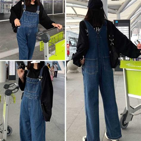 편안하슈 여성 와이드 수트 데님 오버롤 점프 팬츠 멜빵 바지