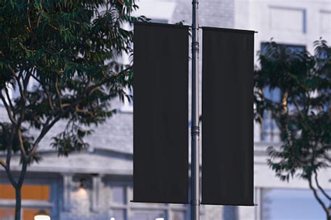 공백 롤업 모형 빈 포스터 템플릿 거리 표지판 간판 3d 렌더링 간판에 대한 스톡 사진 및 기타 이미지 간판 거리 건물