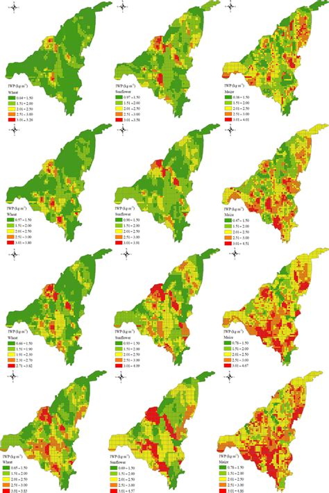 Spatial Distribution Of Irrigation Water Productivity For The Three Download Scientific Diagram