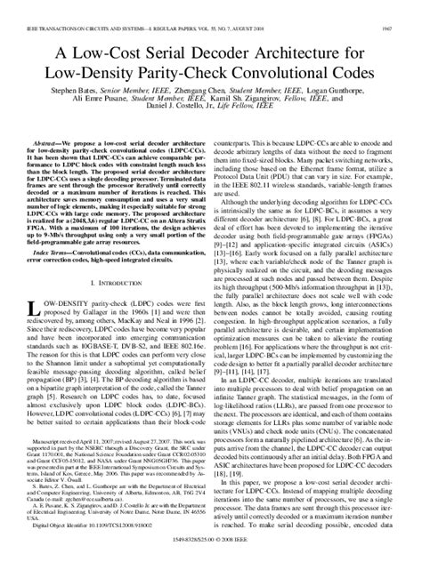 Pdf A Low Cost Serial Decoder Architecture For Low Density Parity