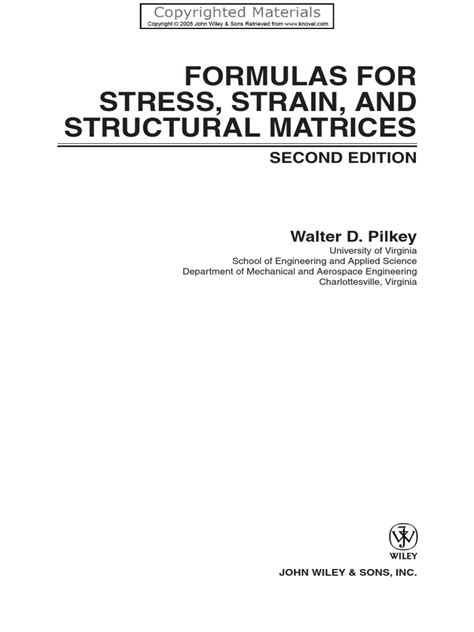 Formulas For Stress Strain And Structural Matrices Second Edition Pdf Books Copyright