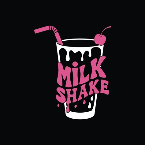 Pink Milkshake Typography Logo With Glass Straw And Cherry On Black Background 77034527 Vector