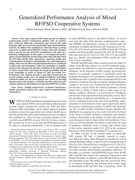Pdf Generalized Performance Analysis Of Mixed Rf Fso Cooperative Systems