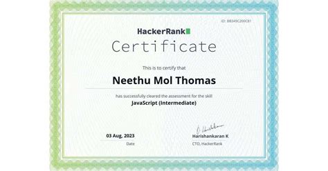 Neethumol Thomas On Linkedin Hackerrank Skill Certificate