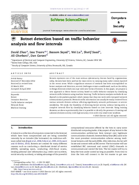 Pdf Botnet Detection Based On Traffic Behavior Analysis And Flow