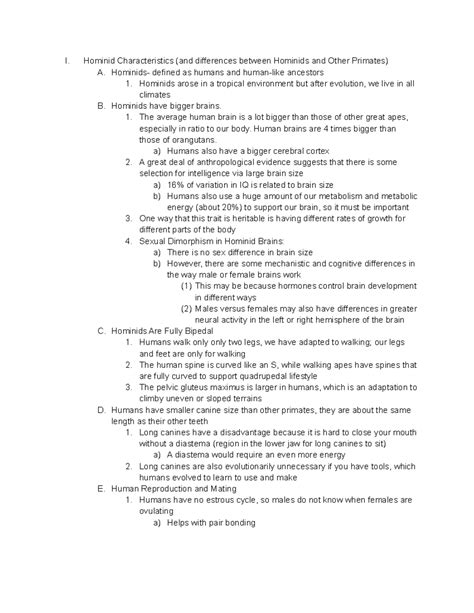 Hominids And Human Behavior I Hominid Characteristics And Differences Between Hominids And