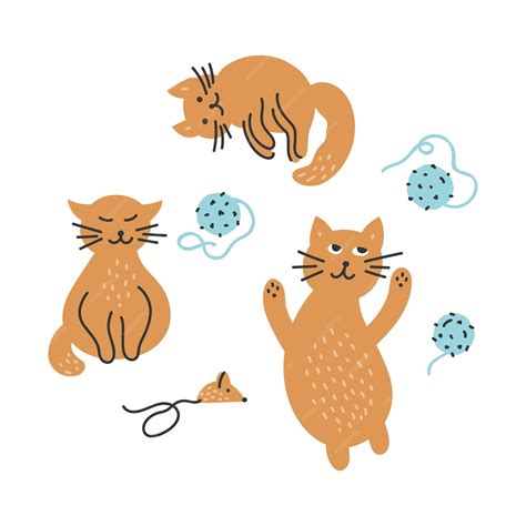 Premium Vector Set Of Cute Playful Cats Handdrawn Flat Illustration