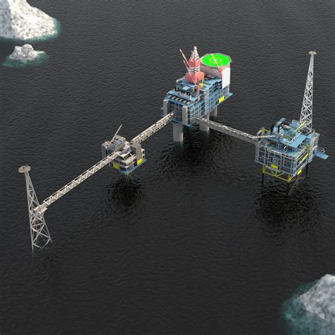 Sleipner Vest Offshore Oil Platform Cluster 3d Model 45 Unknown