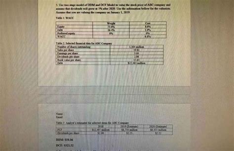 Solved 5 Use Two Stage Model Of Ddm And Dcf Model To Value