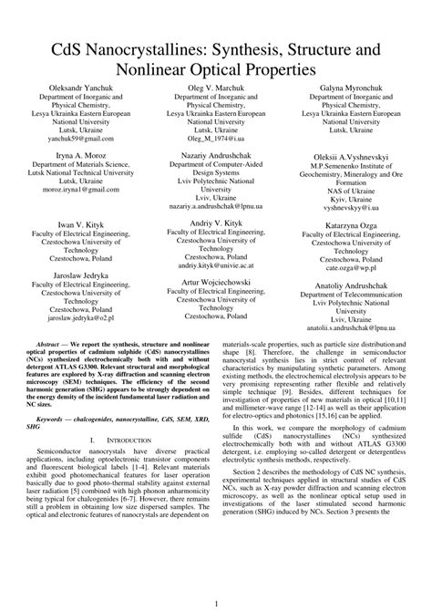Pdf Cds Nanocrystallines Synthesis Structure And Nonlinear Optical Properties