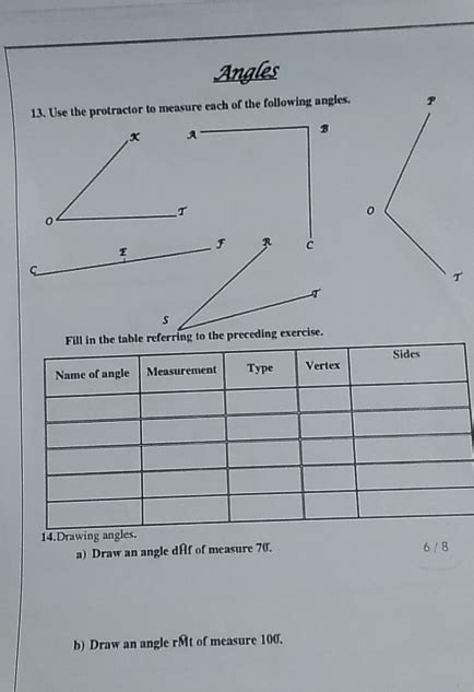 solved angles 13 use the protractor to measure each of the following