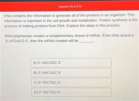 Solved Question 30d Of 30dna Contains The Information To