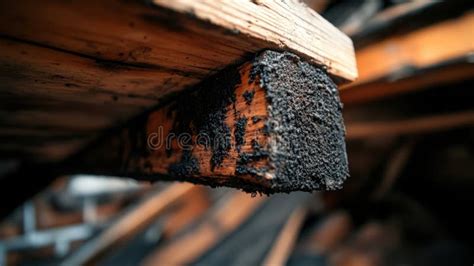 Termite Damage On Wooden Beam In Attic Structure Stock Illustration