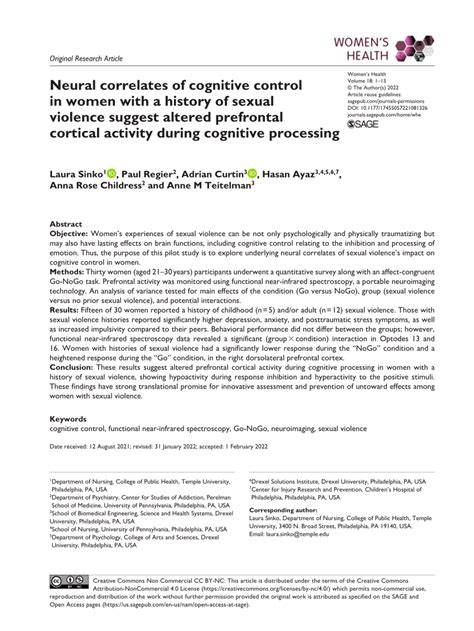 Pdf Neural Correlates Of Cognitive Control In Women With A History Of