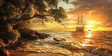 Beautiful Ship Navigating The Water With A Serene Horizon In Background Ship Water Boat