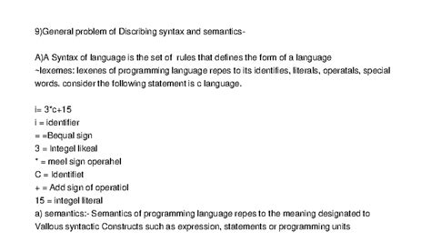 General Problems In Syntax And Semantics Of Programming Languages Studocu