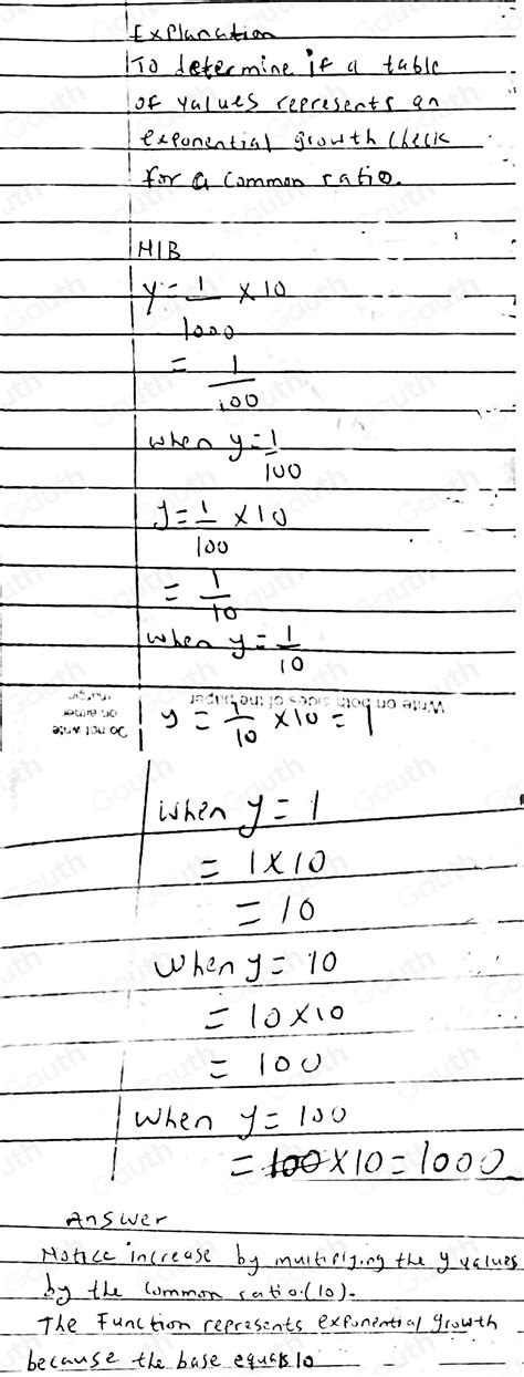 Solved The Table Represents An Exponential Function Does The Function In The Table Represent