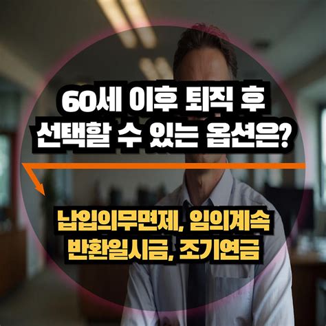 60세 이후 정년퇴직하면 선택할 수 있는 4가지 옵션납입의무면제 반환일시금 임의계속 조기연금