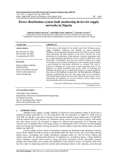 Pdf Power Distribution System Fault Monitoring Device For Supply Networks In Nigeria