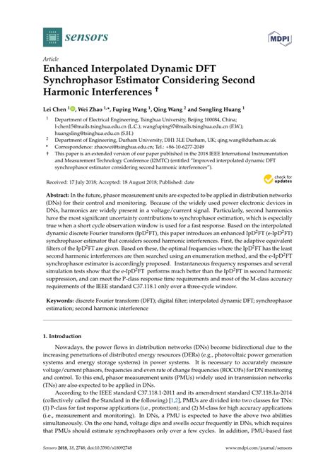 Pdf Enhanced Interpolated Dynamic Dft Synchrophasor Estimator
