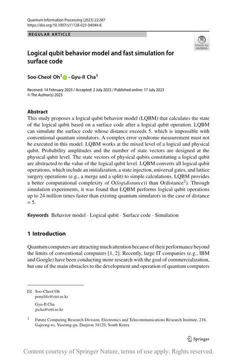 Pdf Logical Qubit Behavior Model And Fast Simulation For Surface Code