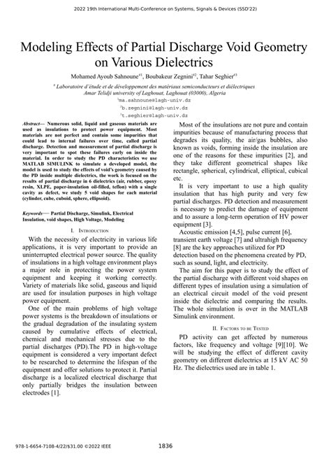 Pdf Modeling Effects Of Partial Discharge Void Geometry On Various Dielectrics