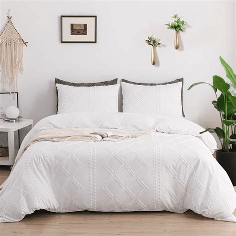 Qookiee Boho Queen Duvet Cover Set Soft Tufted Lightweight Microfiber Bedding With Zipper