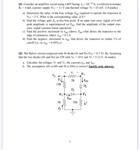 Solved Q Consider An Amplifier Circuit Using A BJT Having Chegg