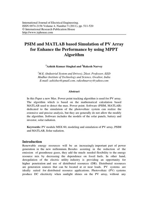 Psim And Matlab Based Simulation Of Pv A Download Free Pdf