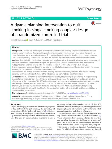Pdf A Dyadic Planning Intervention To Quit Smoking In Single Smoking