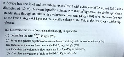 Solved A Device Has One Inlet And Two Tubular Exits Exit 1 With A