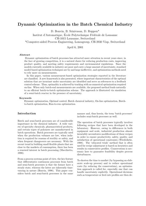 Pdf Dynamic Optimization In The Batch Chemical Industry