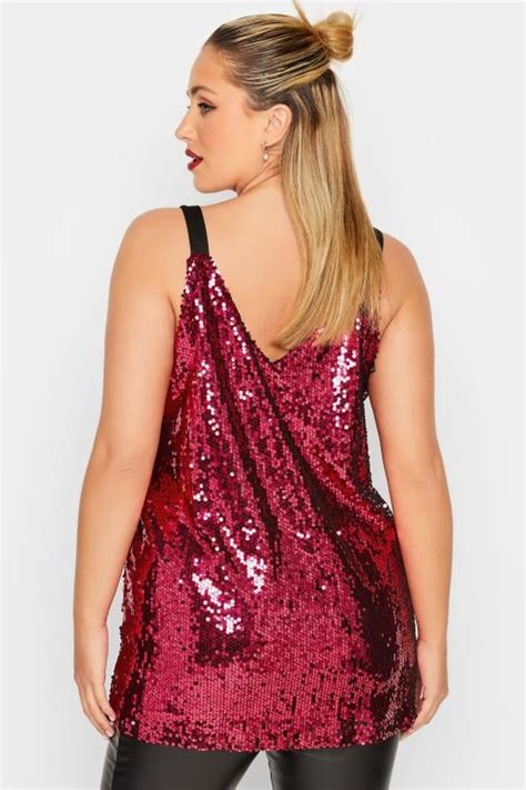 Yours London Plus Size Red Sequin Embellished Cami Top Yours Clothing