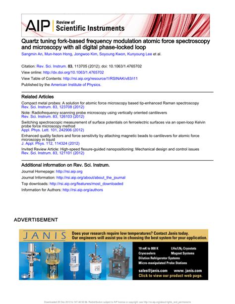 Pdf Quartz Tuning Fork Based Frequency Modulation Atomic Force Spectroscopy And Microscopy