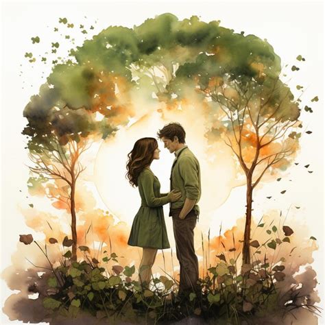 Premium Photo Color Illustration Of Tree Planting By A Couple