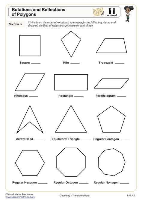 Rotations A Worksheet Pdf Printable Geometry Worksheet Cazoom Math