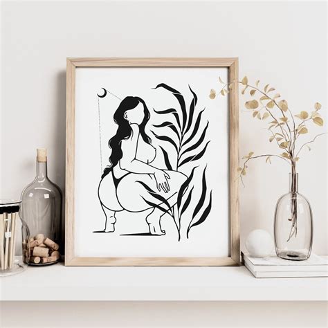 Goddess Nude Wall Art Curvy Woman Line Art Body Positive Etsy