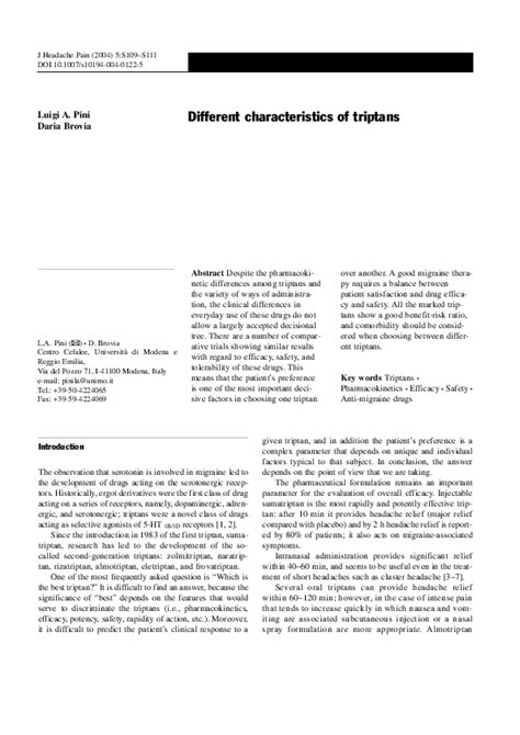 Pdf Different Characteristics Of Triptans