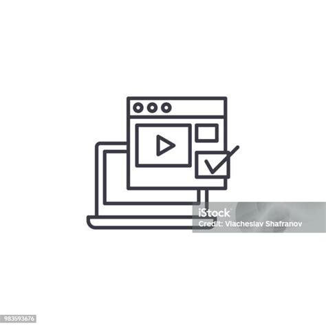 보기 동영상 선형 아이콘 개념입니다 보기 비디오 라인 벡터 기호 상징 그림 개념에 대한 스톡 벡터 아트 및 기타 이미지 개념