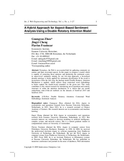 Pdf A Hybrid Approach For Aspect Based Sentiment Analysis Using A