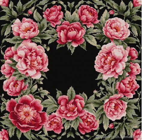 Схема для вышивки крестиком: скатерть гирлянда с пионами в интернет ...