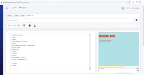 Internal CSS HTML CSS Online HTML Editor